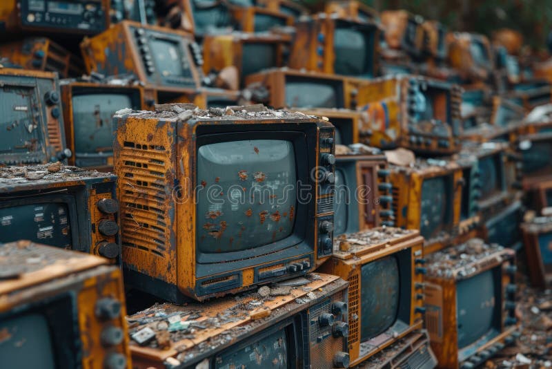 Overwhelming Pile of Electronic Waste - Environmental Concern Stock ...