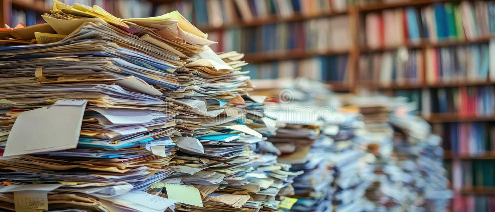 Overwhelming Piles of Paperwork and Files in Cluttered Office Space ...