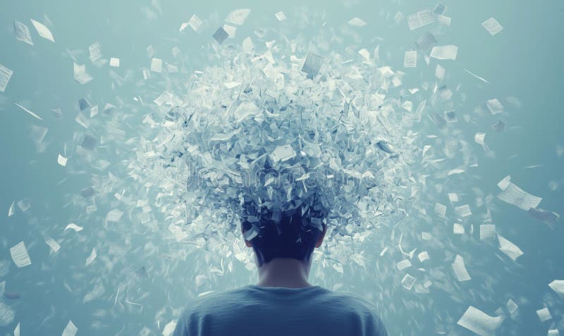 Overwhelming Thoughts Manifested As Paper Explosion Above Head ...