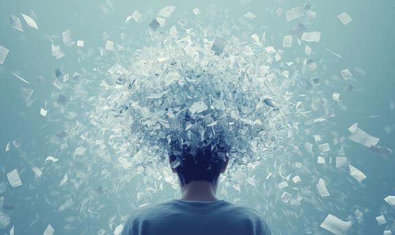 Overwhelming Thoughts Manifested As Paper Explosion Above Head ...