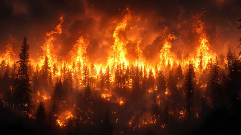 Overwhelming and Uncontrolled Wildfire Raging through Dense Forest ...