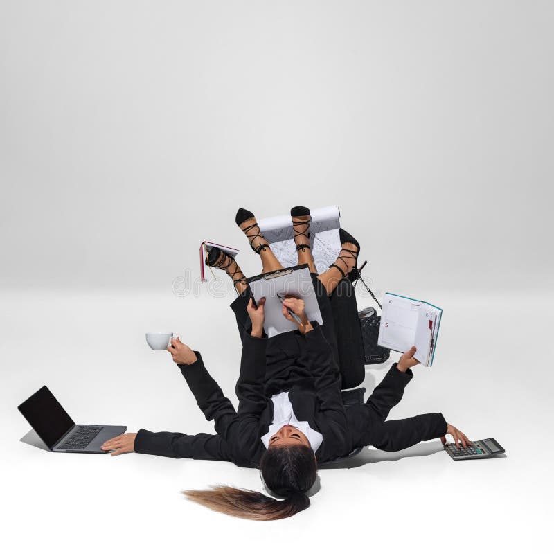 Overwhelming Work Responsibilities. Businesswoman Multitasks, Balancing ...