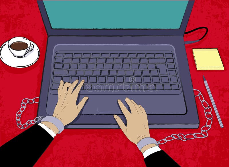 Sketch Hands Computer Man Office Top View Drawn Stock Vector ...