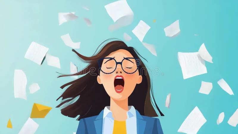 Overwork, Burnout at Work Illustration Concept. Stressed Young Woman ...