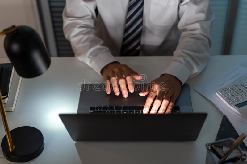 Overwork Concept the Man Sitting at His Desk and Focusing on Working ...