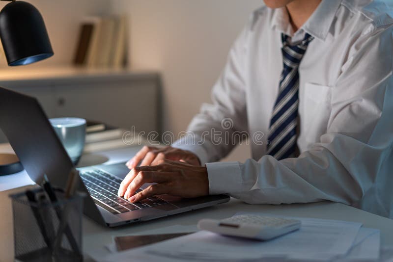 Overwork Concept the Man Sitting at His Desk and Focusing on Working ...