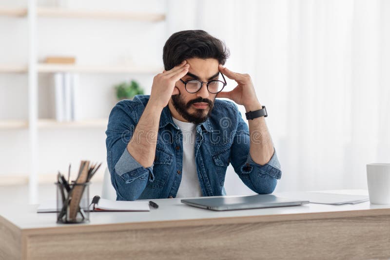 Overwork and Deadline Concept. Stressed Arab Businessman Having Problem ...