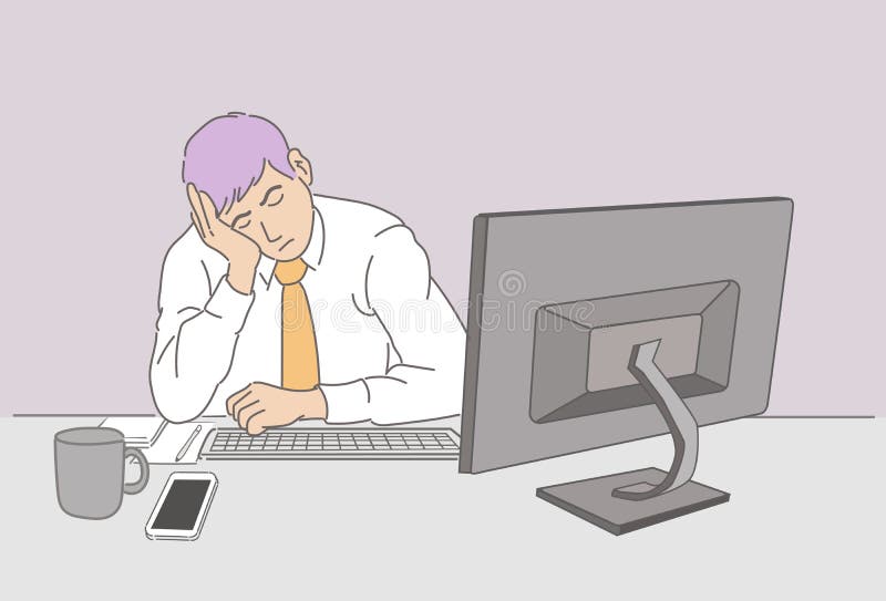 Man Overwork in Office Vector Illustration of Cartoon Manager Sitting ...