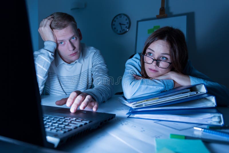 Overwork People Working at Night Stock Photo - Image of laptop, desk ...