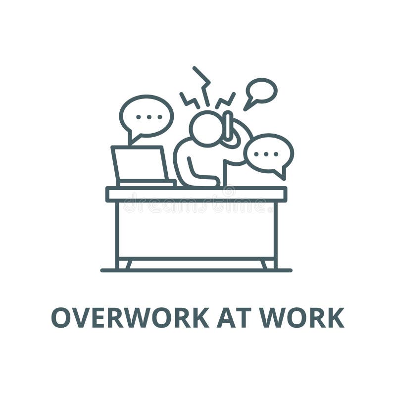 Overwork At Work Vector Line Icon, Linear Concept, Outline Sign, Symbol ...