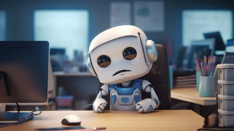 Overworked Annoyed Robot Works on the Computer AI Generated Stock ...