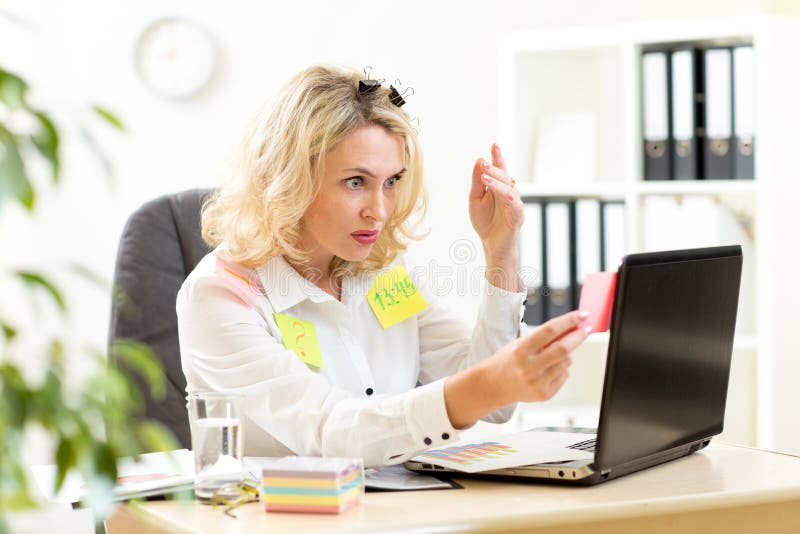 Overworked Business Lady Working in Office and Stock Photo - Image of ...