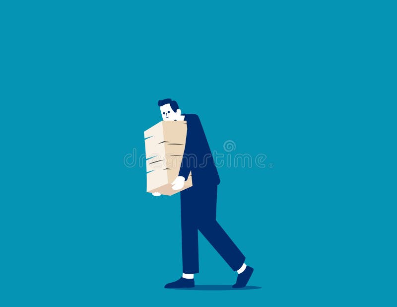 Overworked Business Person Carry Huge Steak of Documents. Business ...