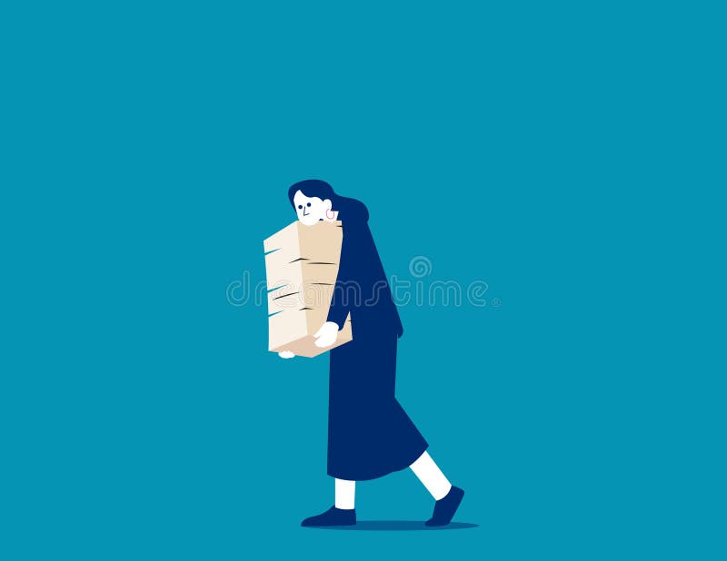 Overworked Business Person Carry Huge Steak of Documents. Business ...