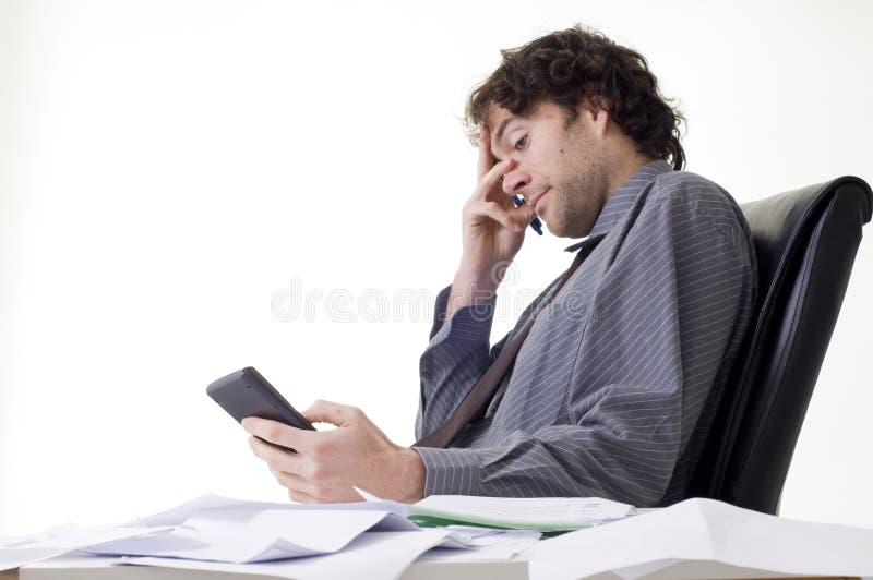 Overworked businessman stock image. Image of pile, desk - 10053389