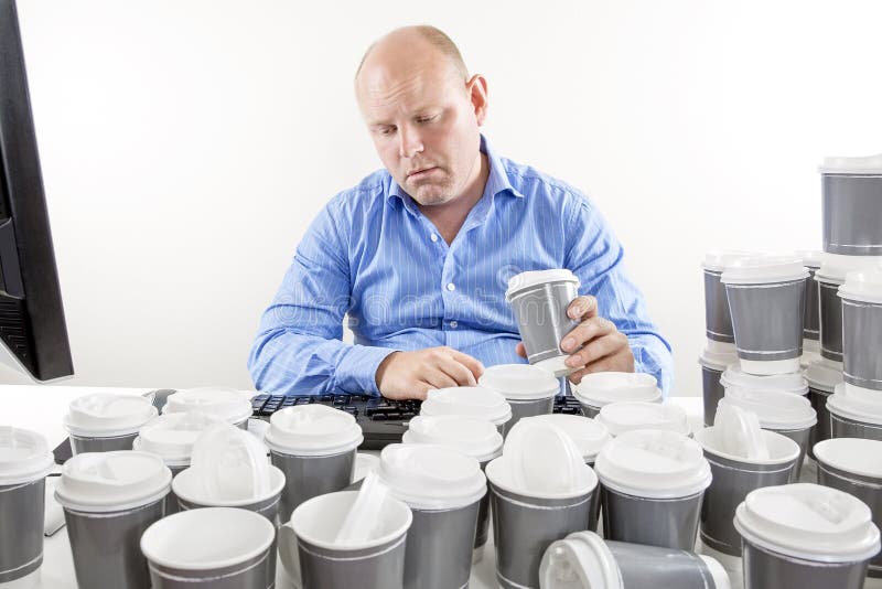 Overworked Businessman Drinking Too Much Coffee Stock Image - Image of ...