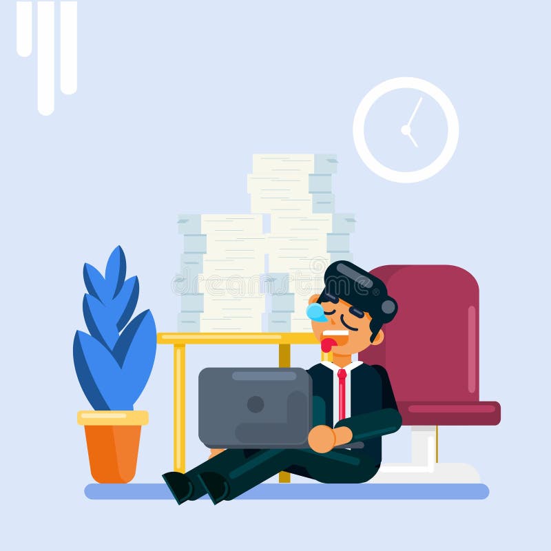 Overworked Businessman Slumping at Desk Flat Vector Illustration Stock ...