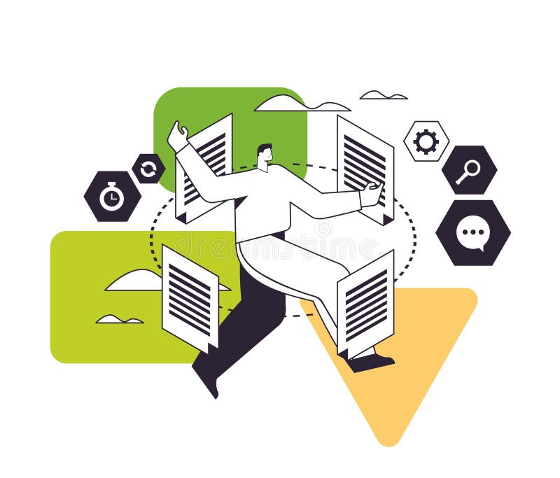 Overworked Businessman Working with Paper Documents Paperwork Deadline ...