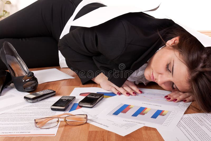 Woman Sleeping at Work in Funny Pose Stock Image - Image of accountancy ...