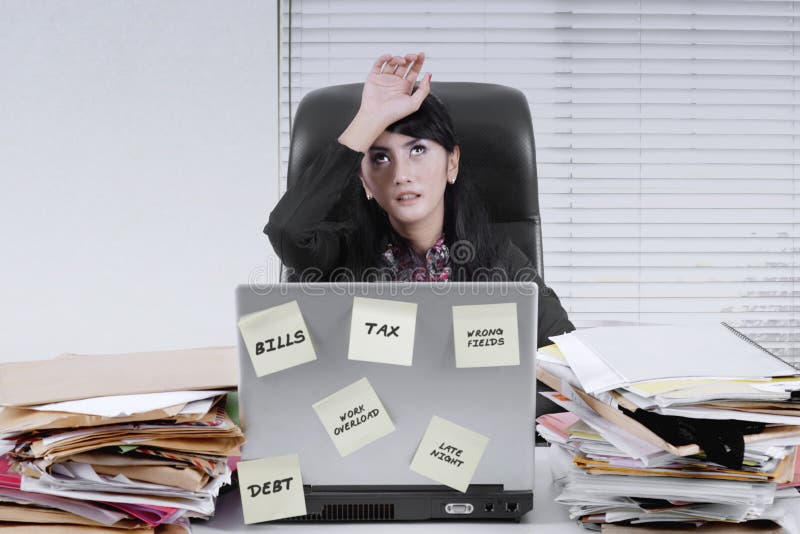 Overworked Businesswoman stock photo. Image of document - 39116090