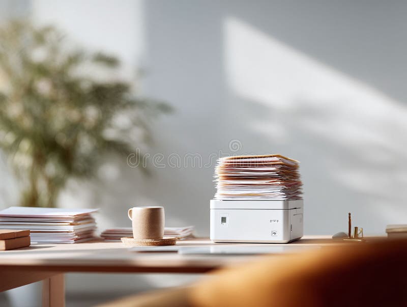 Overworked Concept. Office Desk with Printer Overloaded with Paperwork ...