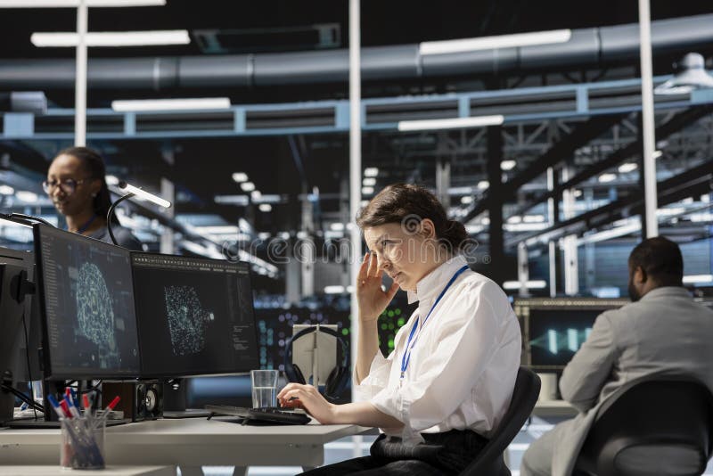 Overworked Data Center it Expert Feeling Headache while Using AI Stock Photo - Image of ...