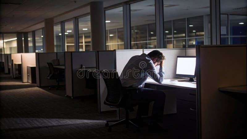 Overworked Employee in Empty Office Stock Photo - Image of alone, empty ...