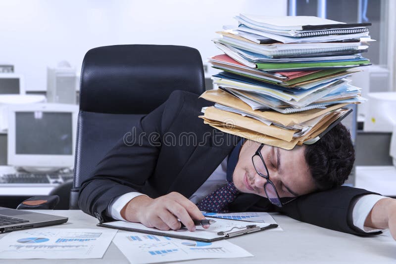 Overworked Employee Sleeping in Office Stock Image - Image of fatigue ...