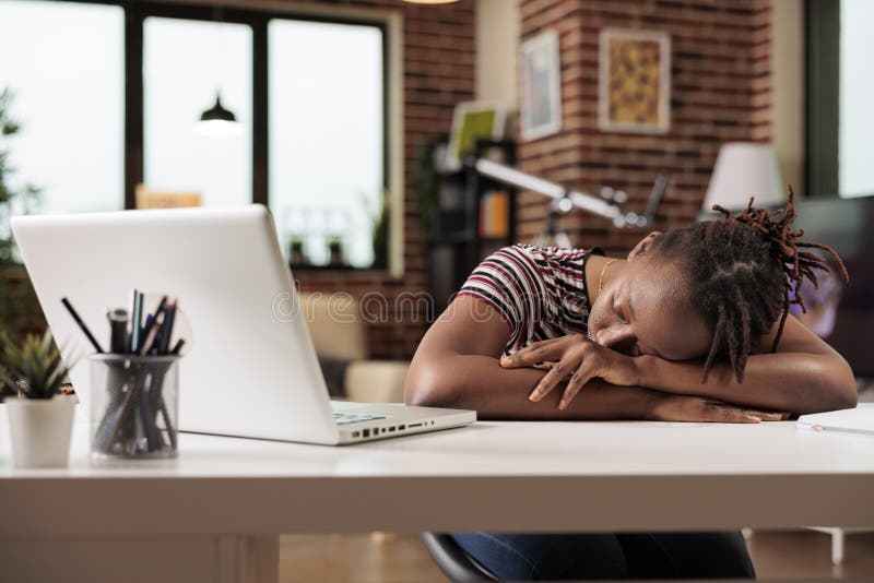 Overworked Employee Sleeping on Table, Resting at Workplace Stock Image ...
