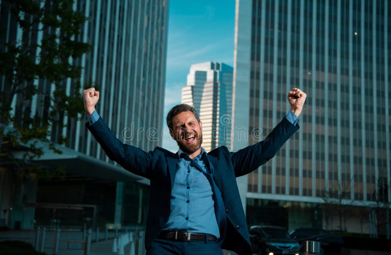 Overworked Excited Business Man. Hard Business Work. Stock Photo ...