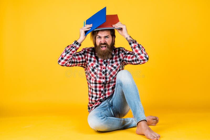 Overworked Guy. Paper Work Concept. Typical Office Life. Bearded Man ...