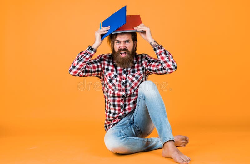 Overworked Guy. Paper Work Concept. Typical Office Life. Bearded Man ...