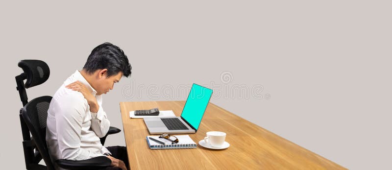 Overworked Male Office Worker Suffering from Neck Pain after Had a Long ...