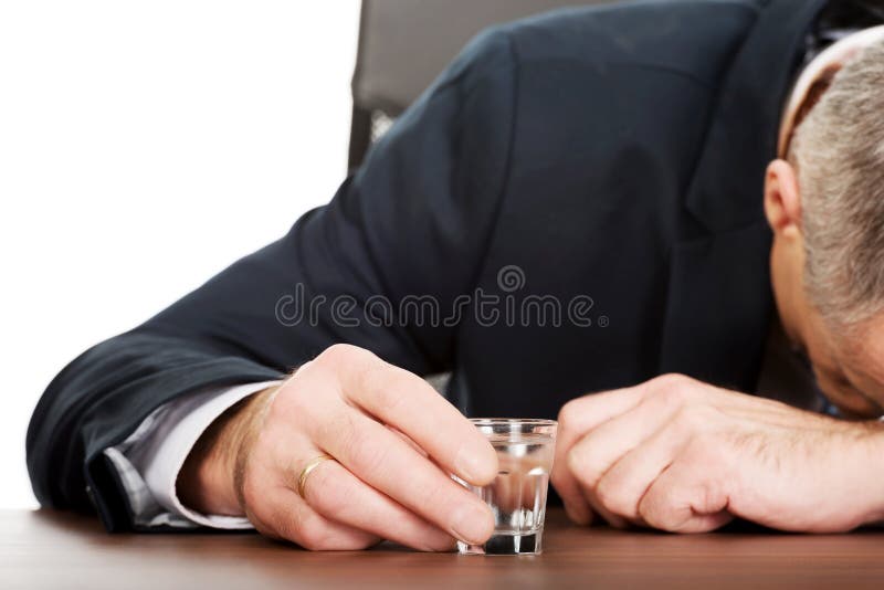 Overworked Man Drinking Vodka in Office Stock Image - Image of ...