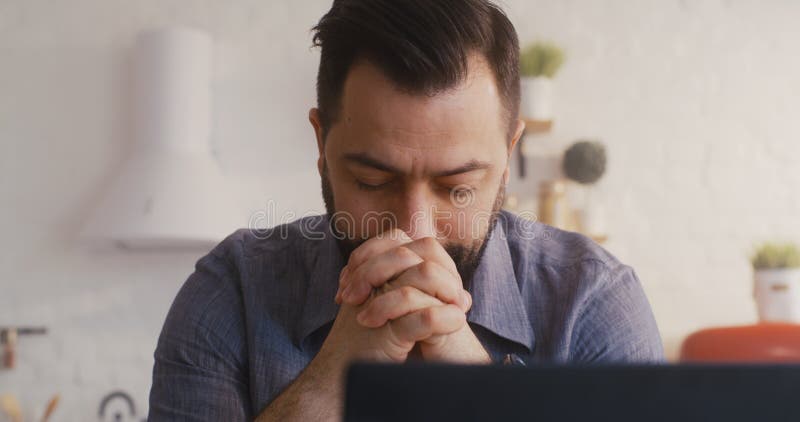 Overworked Man Praying while Working Stock Photo - Image of prevention ...