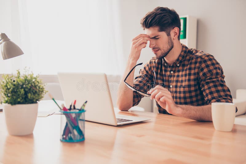 Overworked Minded Man Thinking about Way To Complete Task Stock Image ...