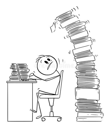 Overworked Office Worker , Vector Cartoon Stick Figure Illustration ...