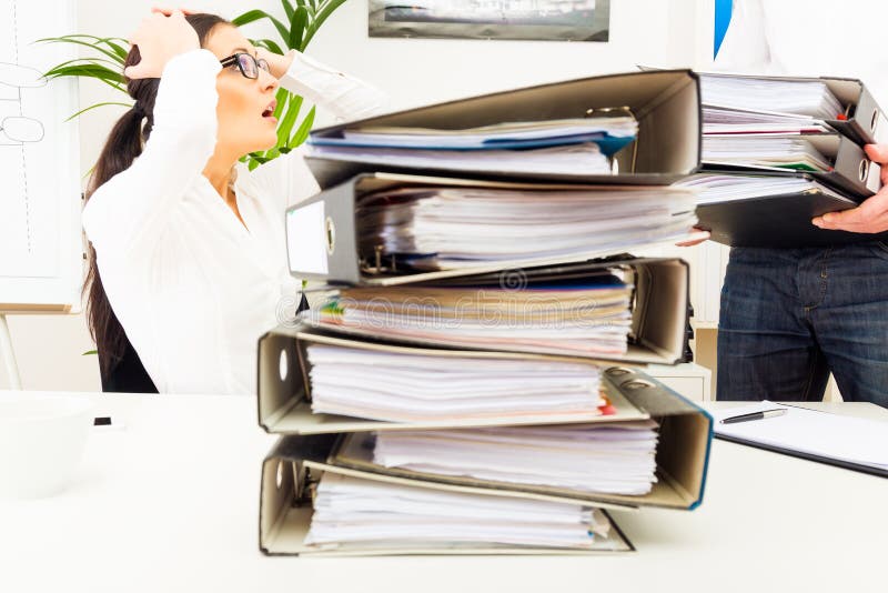 Overworked Secretary with Folders Stock Image - Image of paperwork ...