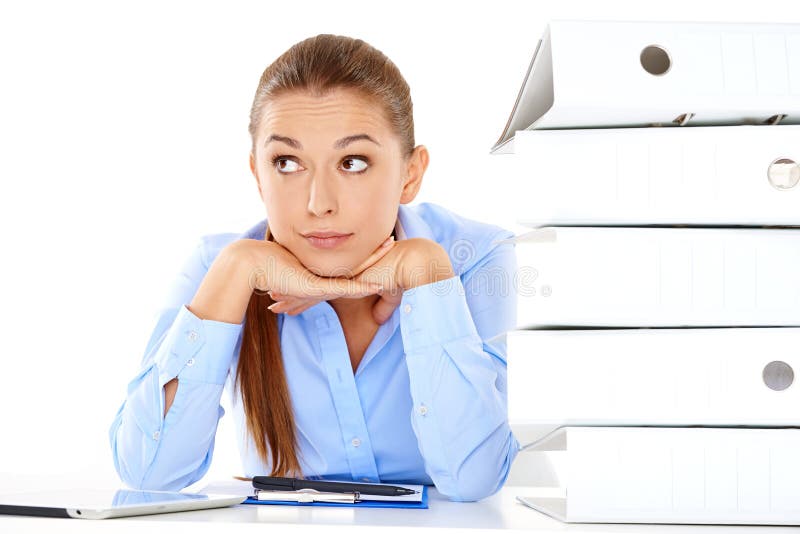 Frustrated Overworked Business Woman in Office Stock Image - Image of ...