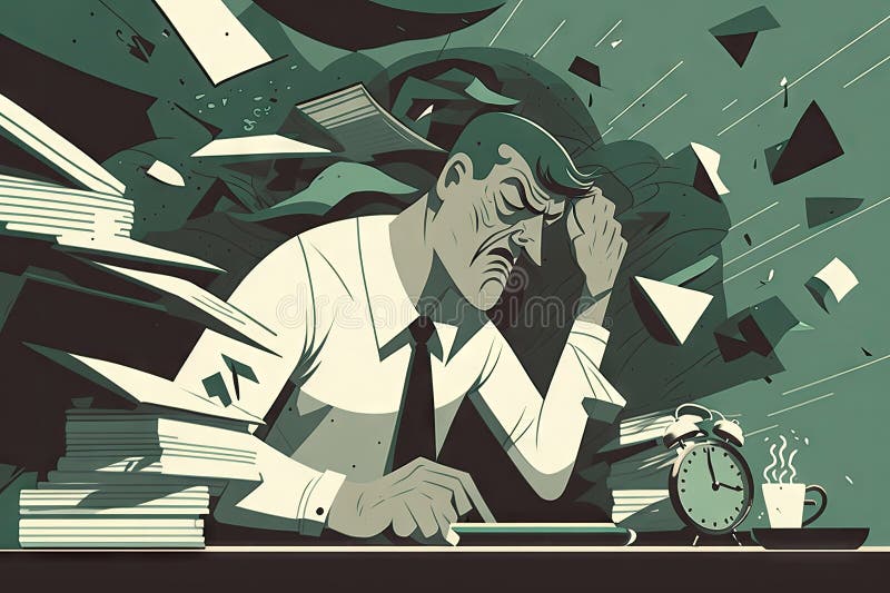 Overworked Stressed Office Worker Working Overtime and Workaholism ...