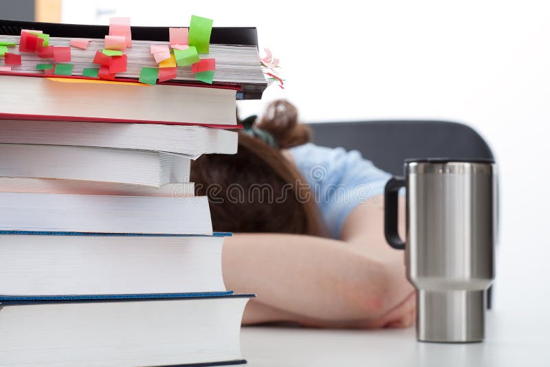 Overworked Student with Coffee Stock Image - Image of pupil, research ...