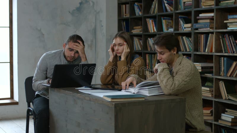 Overworked Students Studying in Campus Library Stock Video - Video of ...