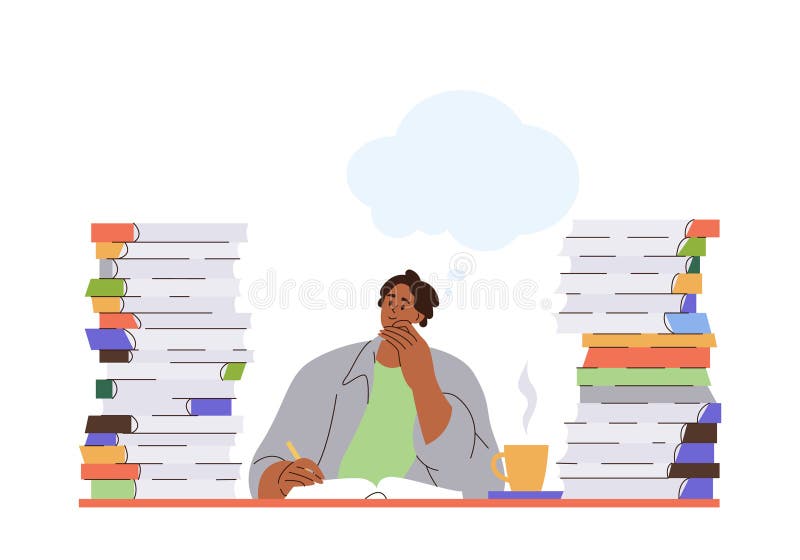 Overworked Thoughtful Man Sitting with Stack of Paper Documents on ...