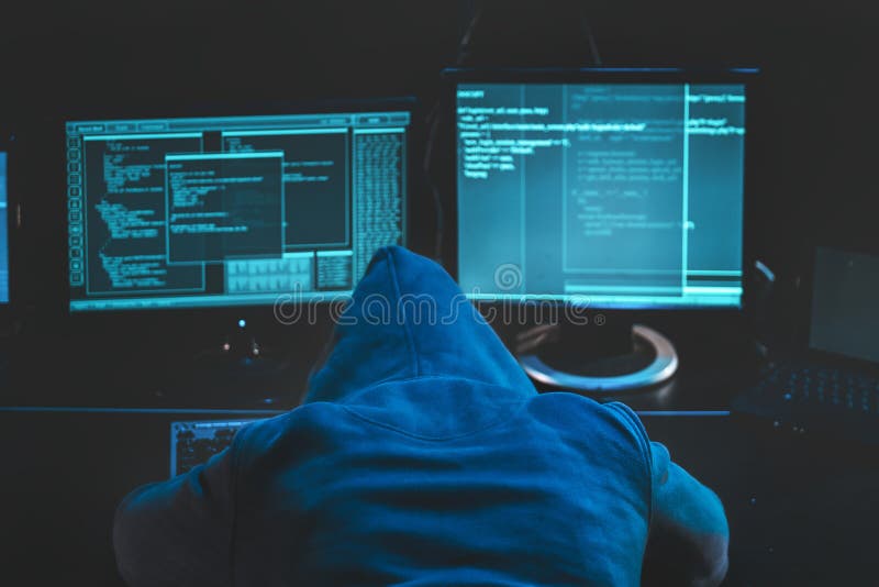 Overworked Tired Hacker. Hooded Hacker Sleeping at His Computer ...