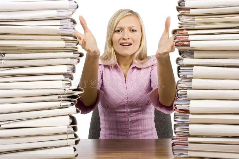 Overworked Woman at the Office Desk Stock Photo - Image of papers ...