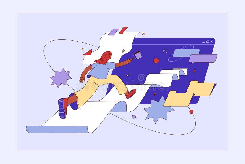 Vector Illustration of an Overworked Woman Running through Endless ...