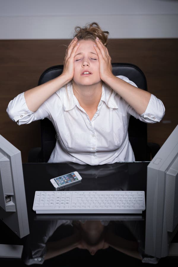 Overworked Woman Sleeping at Workplace Stock Image - Image of ...