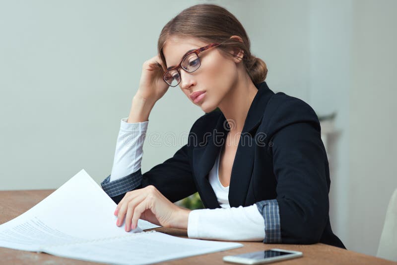 Business Woman Reading Documents Stock Photo - Image of people ...