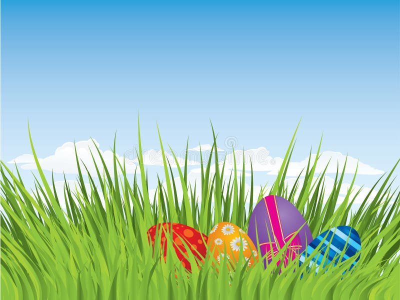 Ovos De Easter Que Escondem Na Grama Ilustração do Vetor - Ilustração ...