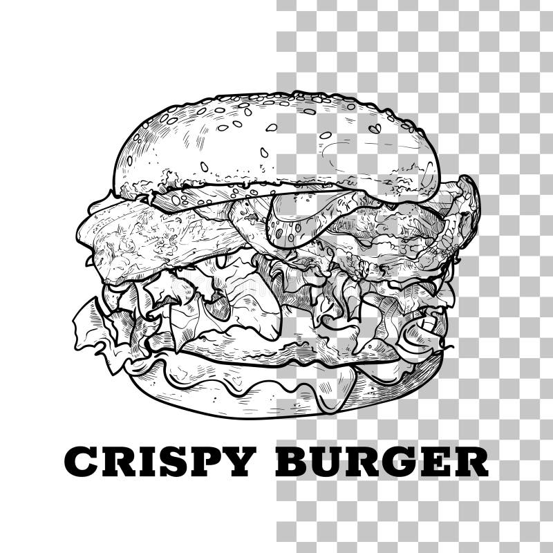 Black Line Art of a Crispy Burger Stock Vector - Illustration of burger ...
